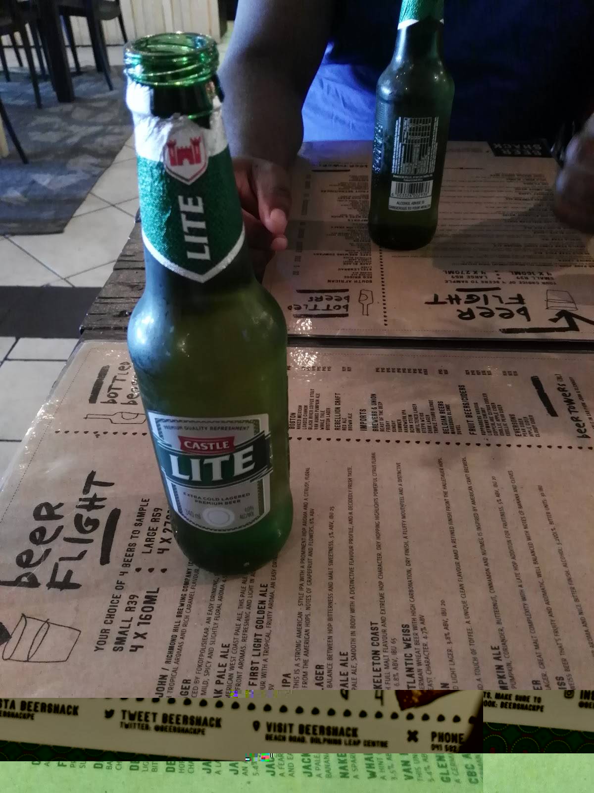 Menu at BeerShack pub & bar, Port Elizabeth, Dolphin's Leap