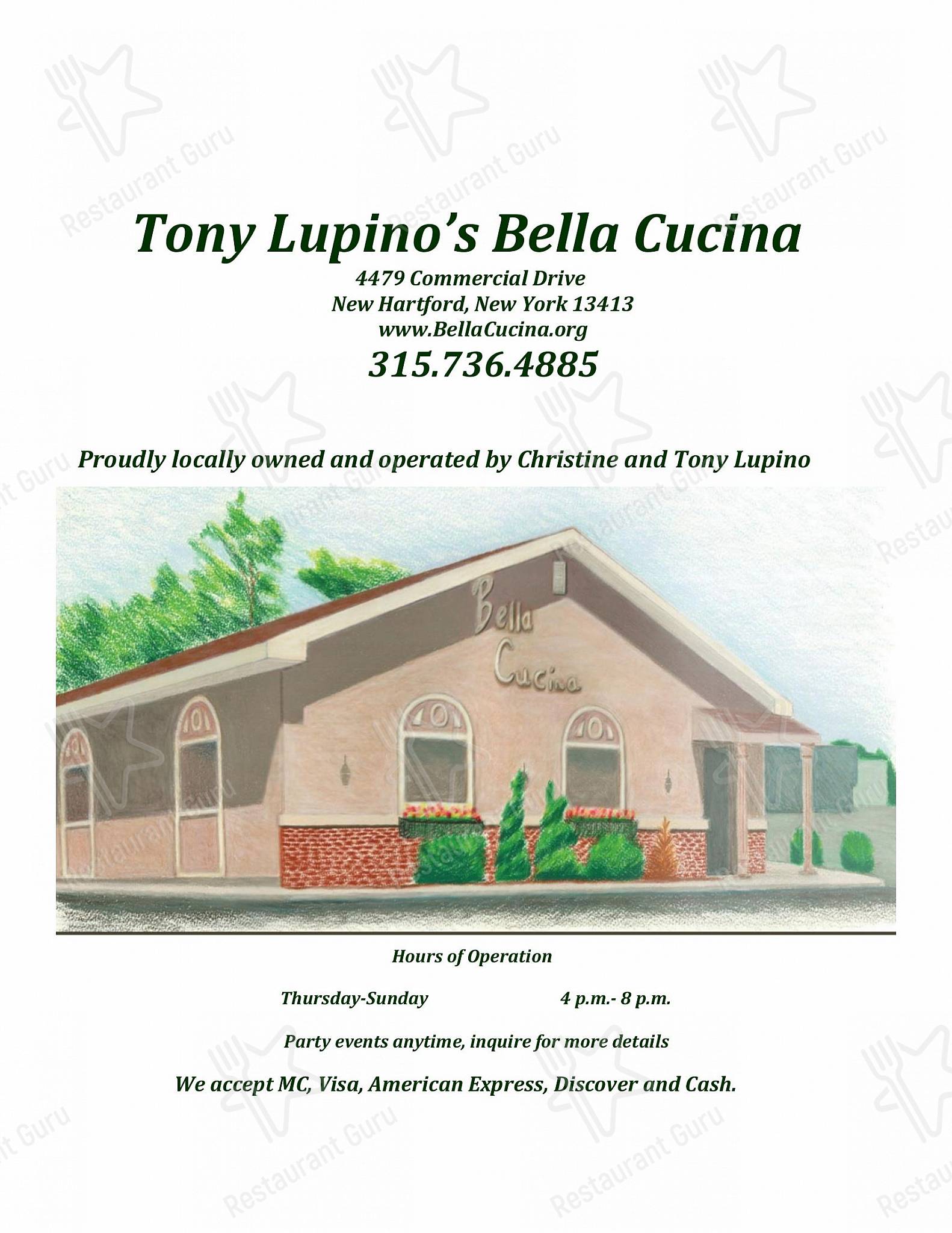 Menu at Bella Cucina restaurant, New Hartford, Westmoreland Rd