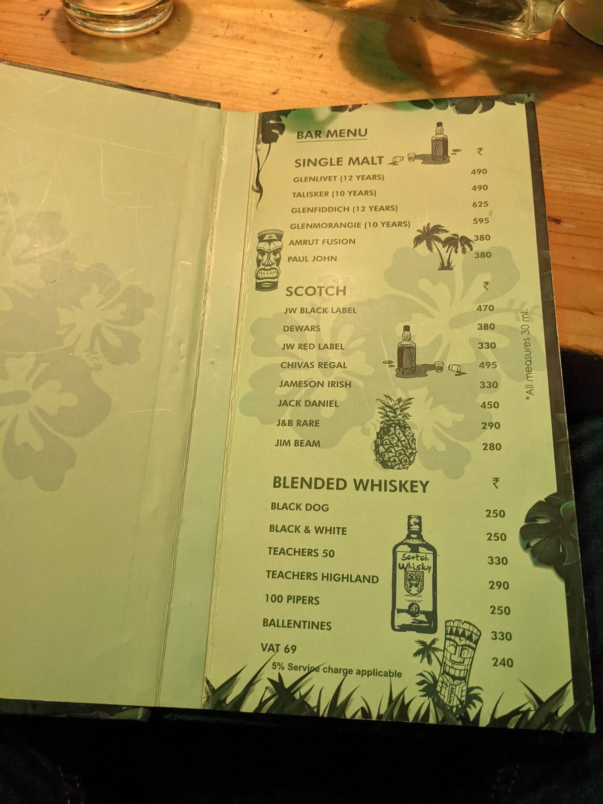 Menu at Lono Tropical Lounge, Bengaluru