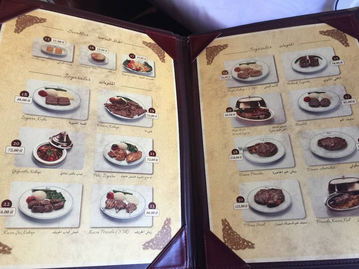 Menu at Beyti, Istanbul, Florya
