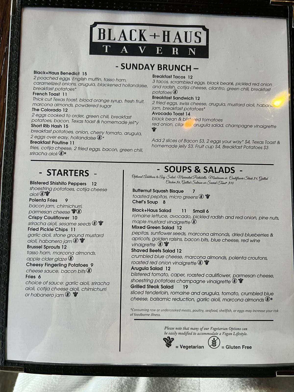 Menu at Black+Haus Tavern - Parker pub & bar, Parker
