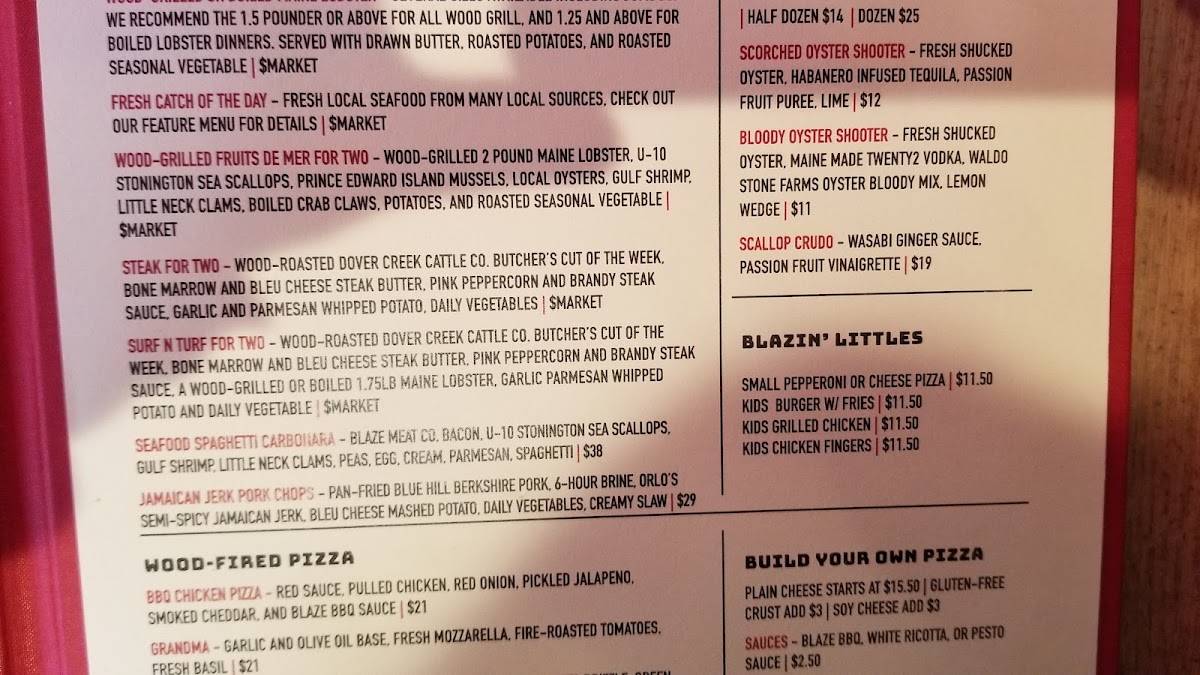 Menu at Blaze pub & bar, Bar Harbor