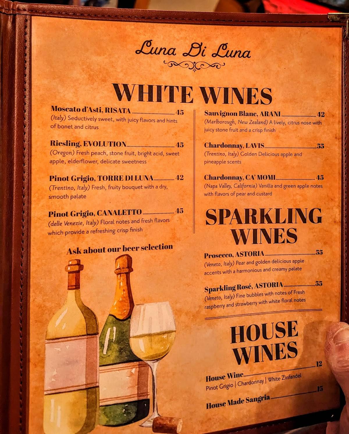 Menu at Luna Di Luna restaurant, Bloomington