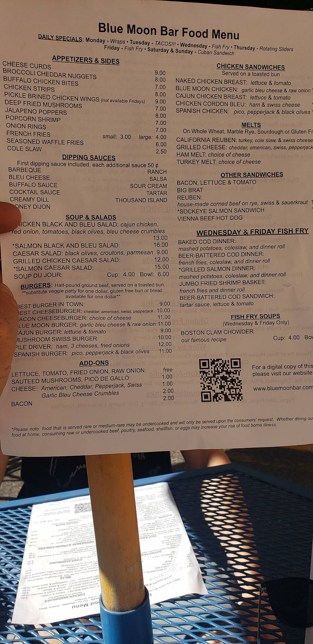Menu at Blue Moon Bar & Grill, Madison