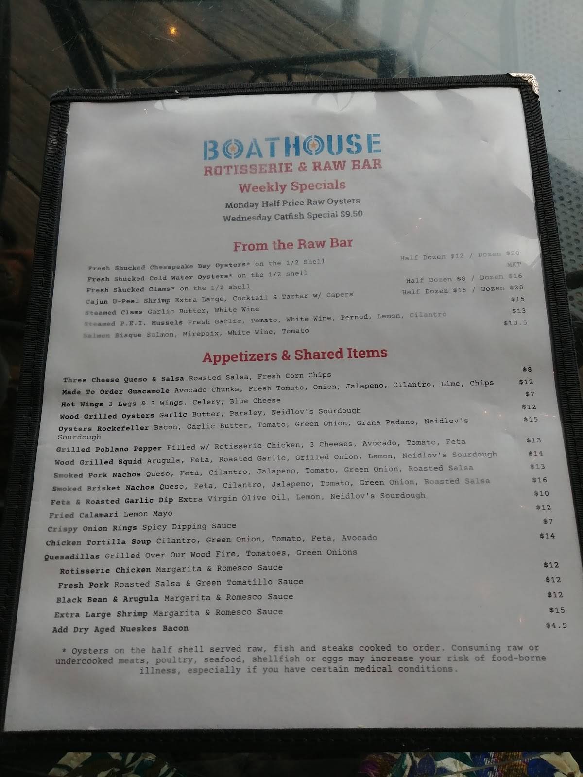 Menu at Boathouse Rotisserie & Raw Bar, Chattanooga