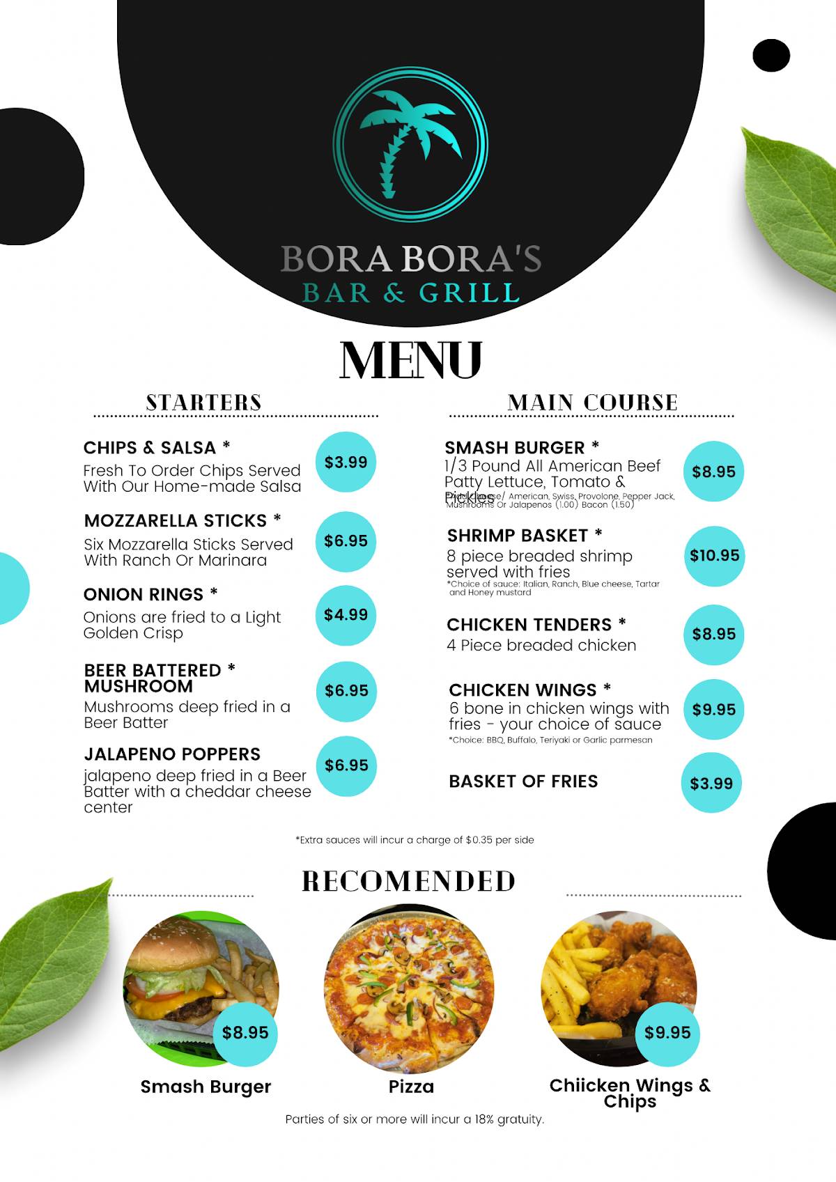 Carta de Bora Bora's Bar & Grill, Warren