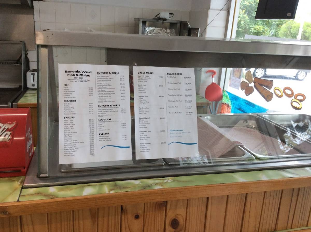 Menu at Boronia West Fish And Chips restaurant, Boronia