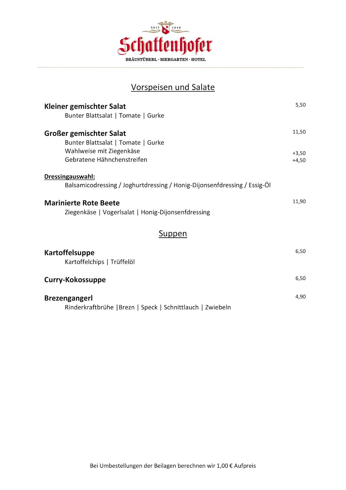 Speisekarte von Braugasthof Schattenhofer restaurant, Beilngries