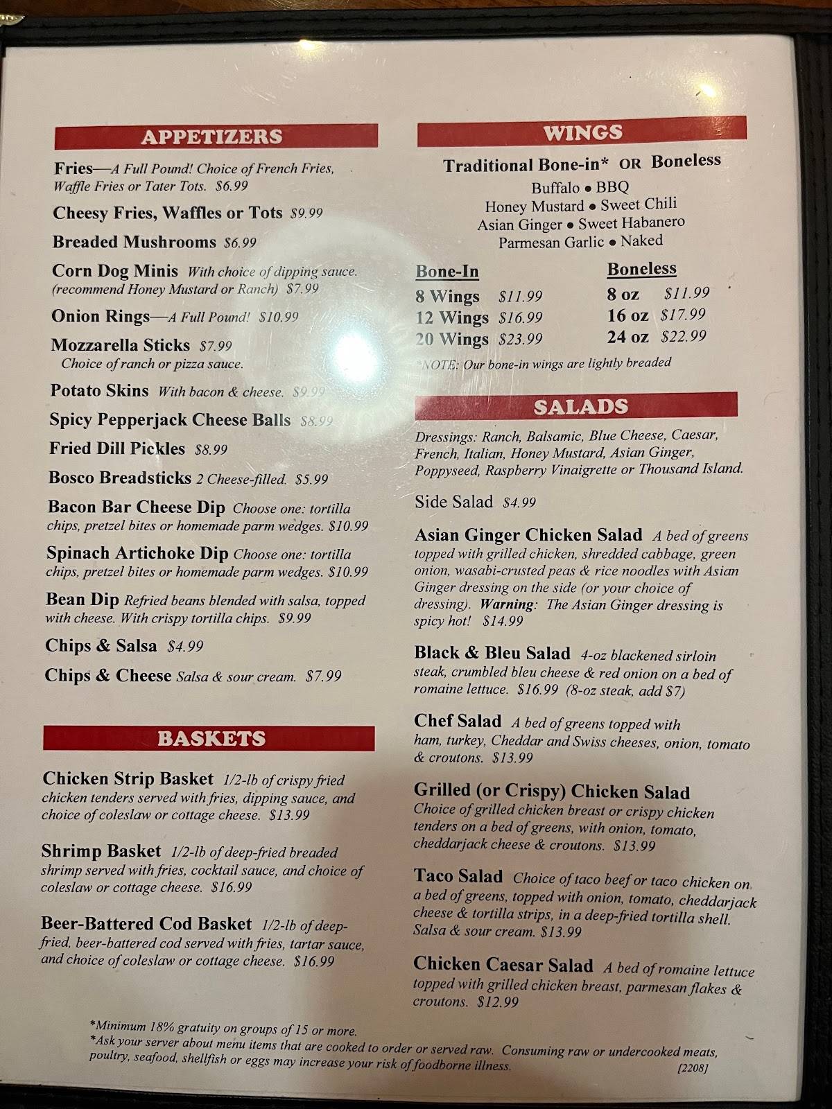 Menu at Buddy's on the Beach pub & bar, Lake Odessa