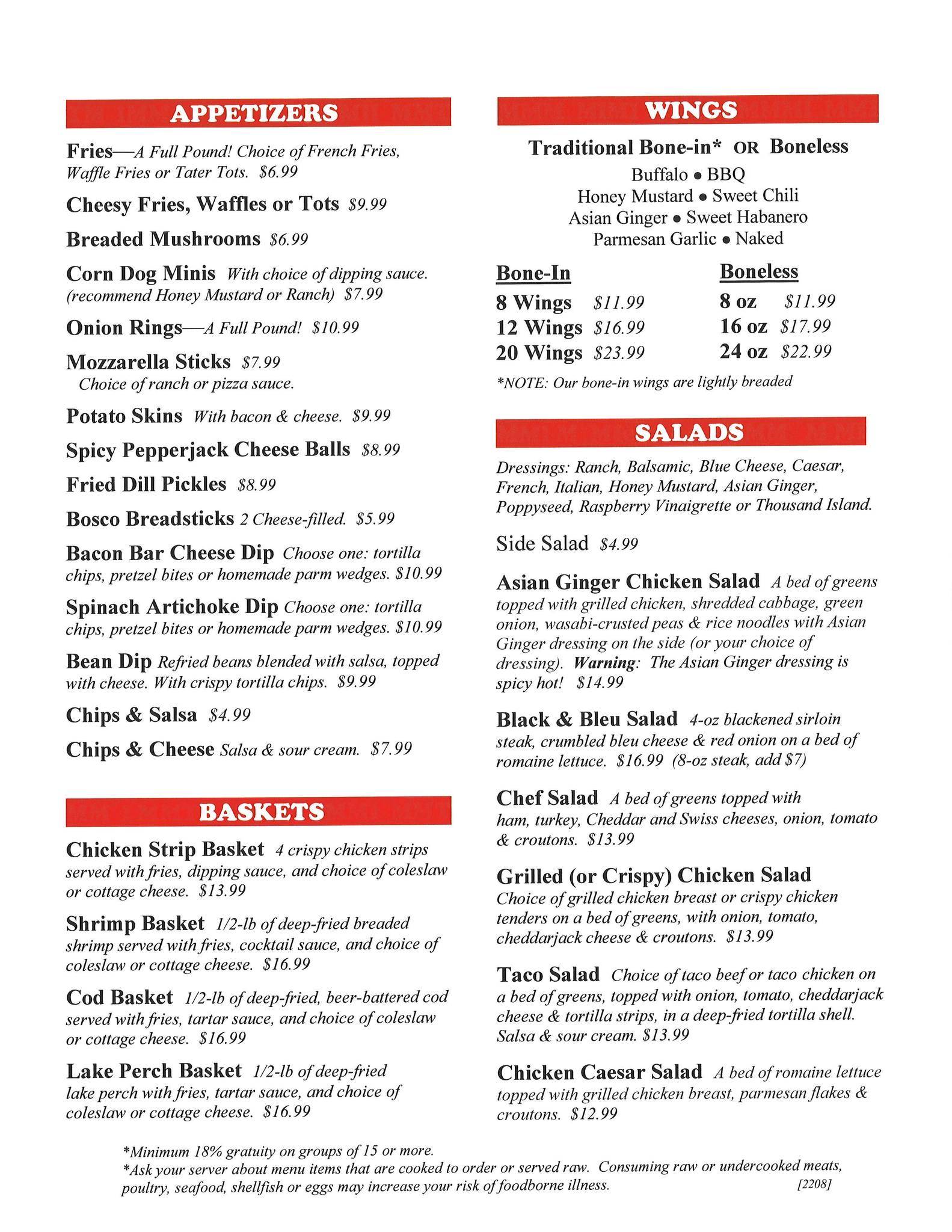 Menu at Buddy's on the Beach pub & bar, Lake Odessa