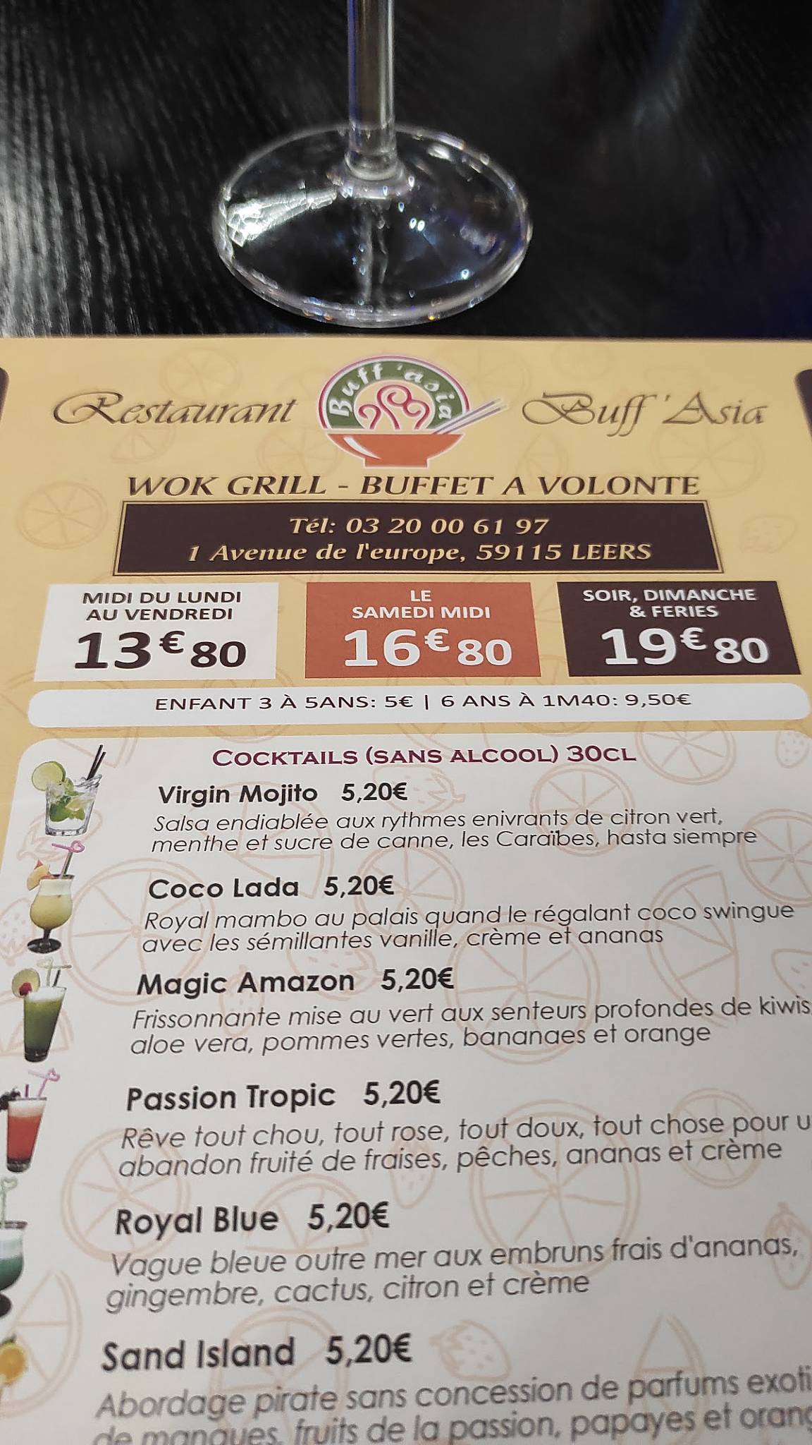 Menu at Buff 'Asia restaurant, Leers