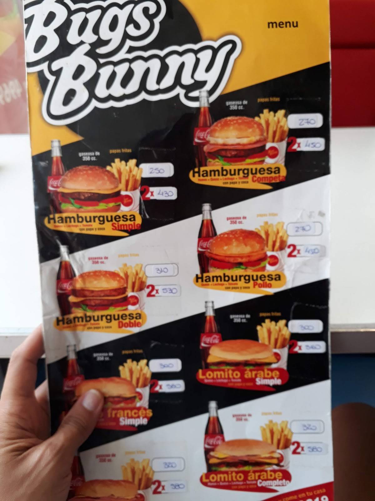 Menu at Bugs Bunny restaurant, Santiago del Estero