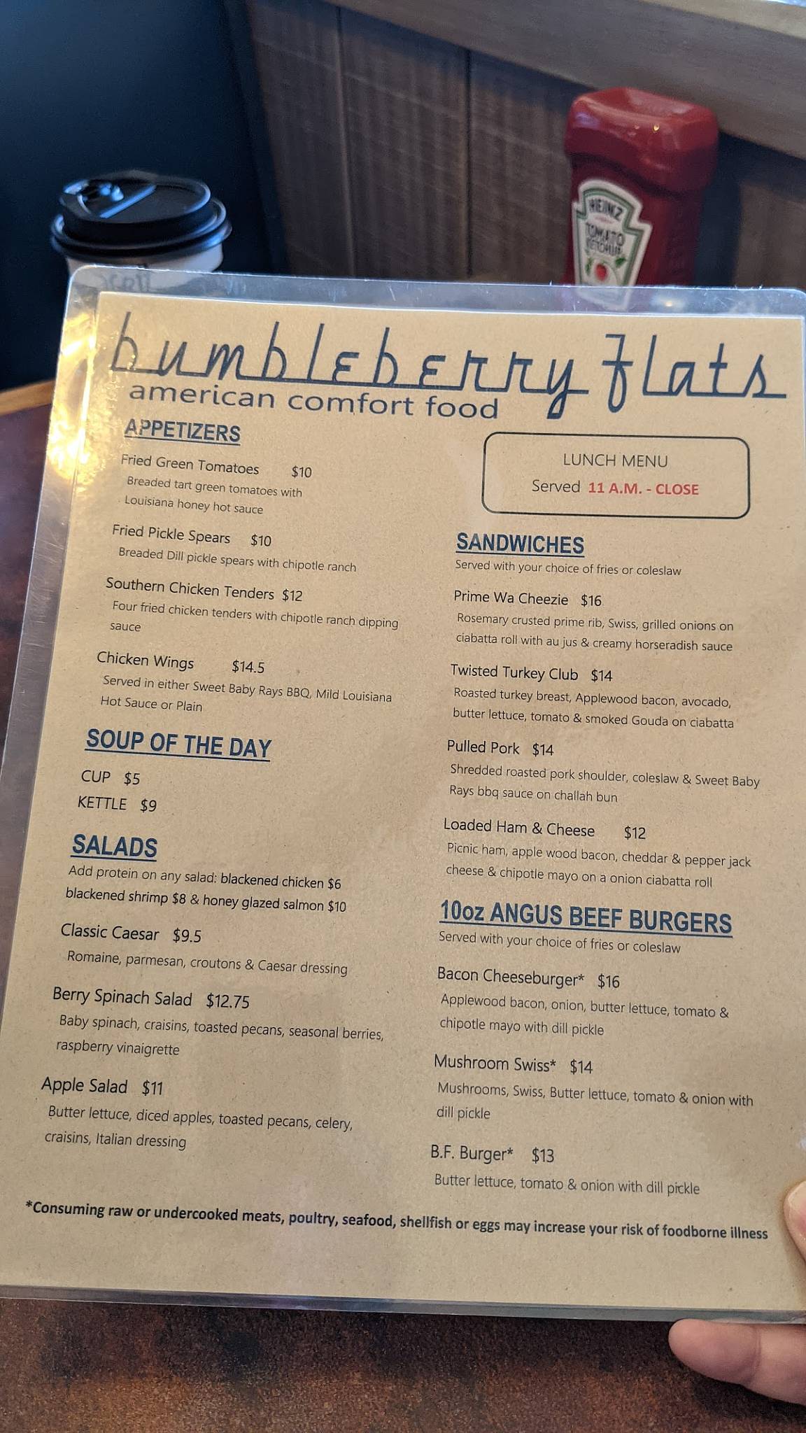 Menu at Bumbleberry Flats restaurant, Laughlin