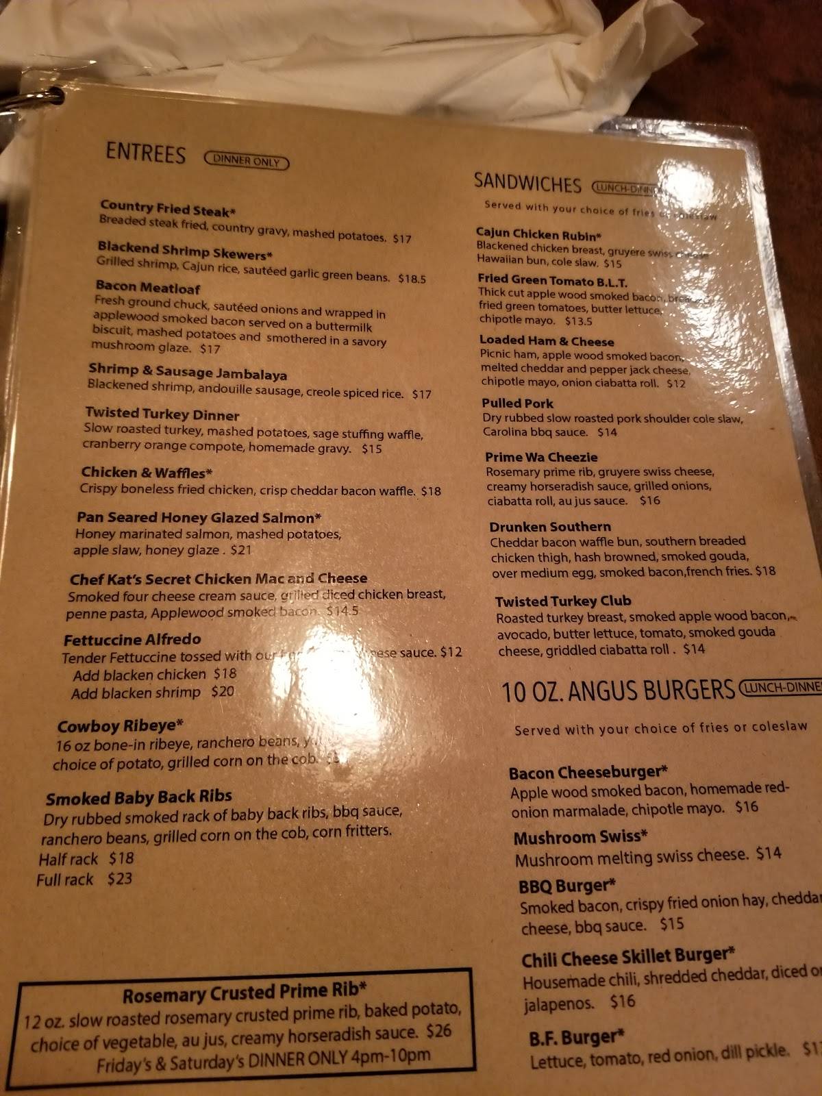Menu at Bumbleberry Flats restaurant, Laughlin