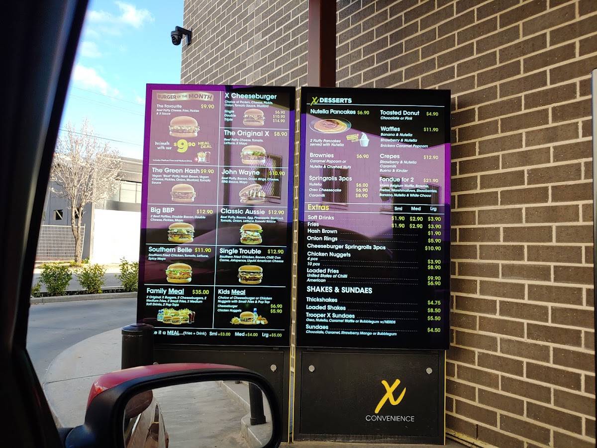 Menu at Burger X restaurant, Hindmarsh