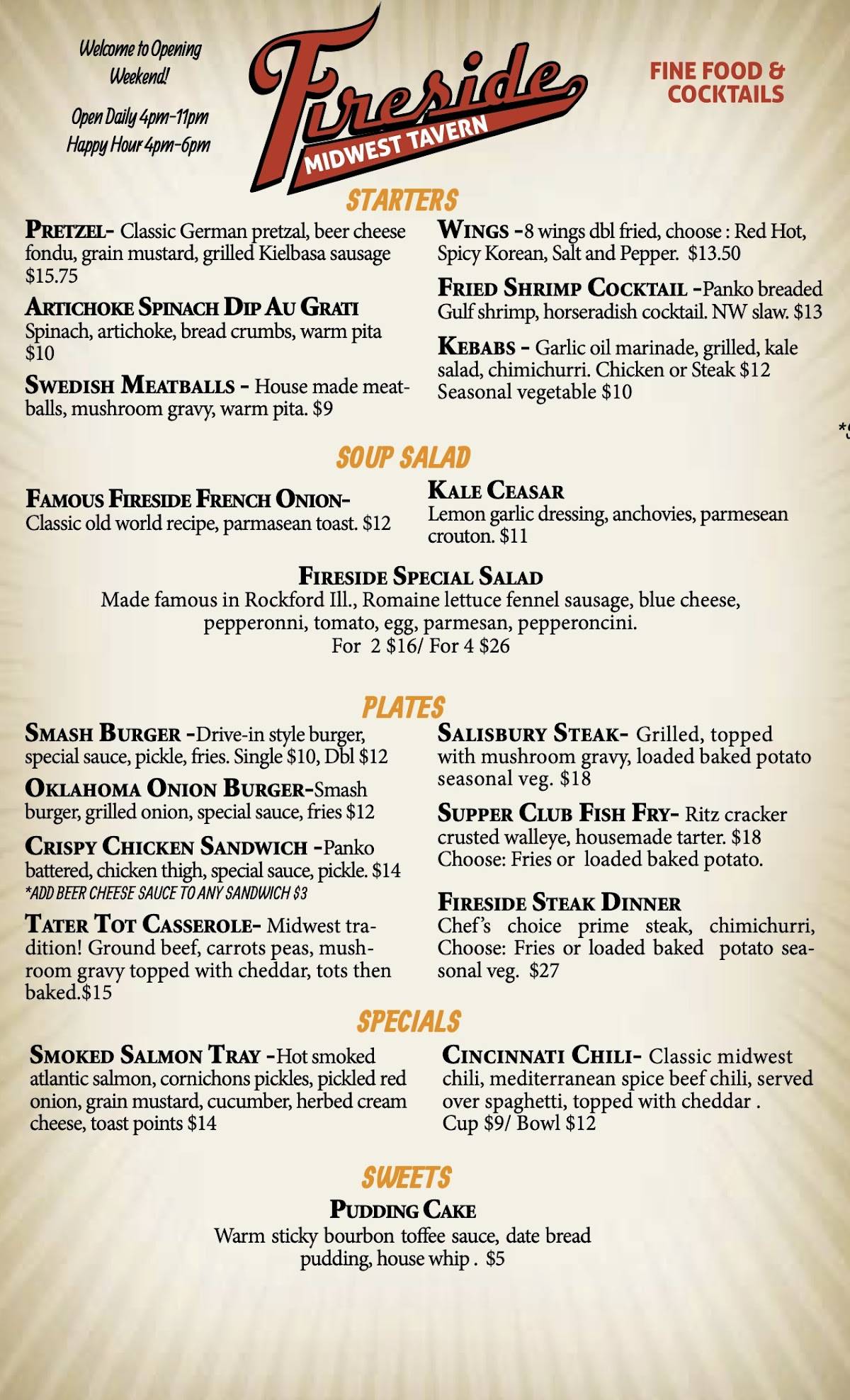 Menu at Fireside Burien pub & bar, Burien