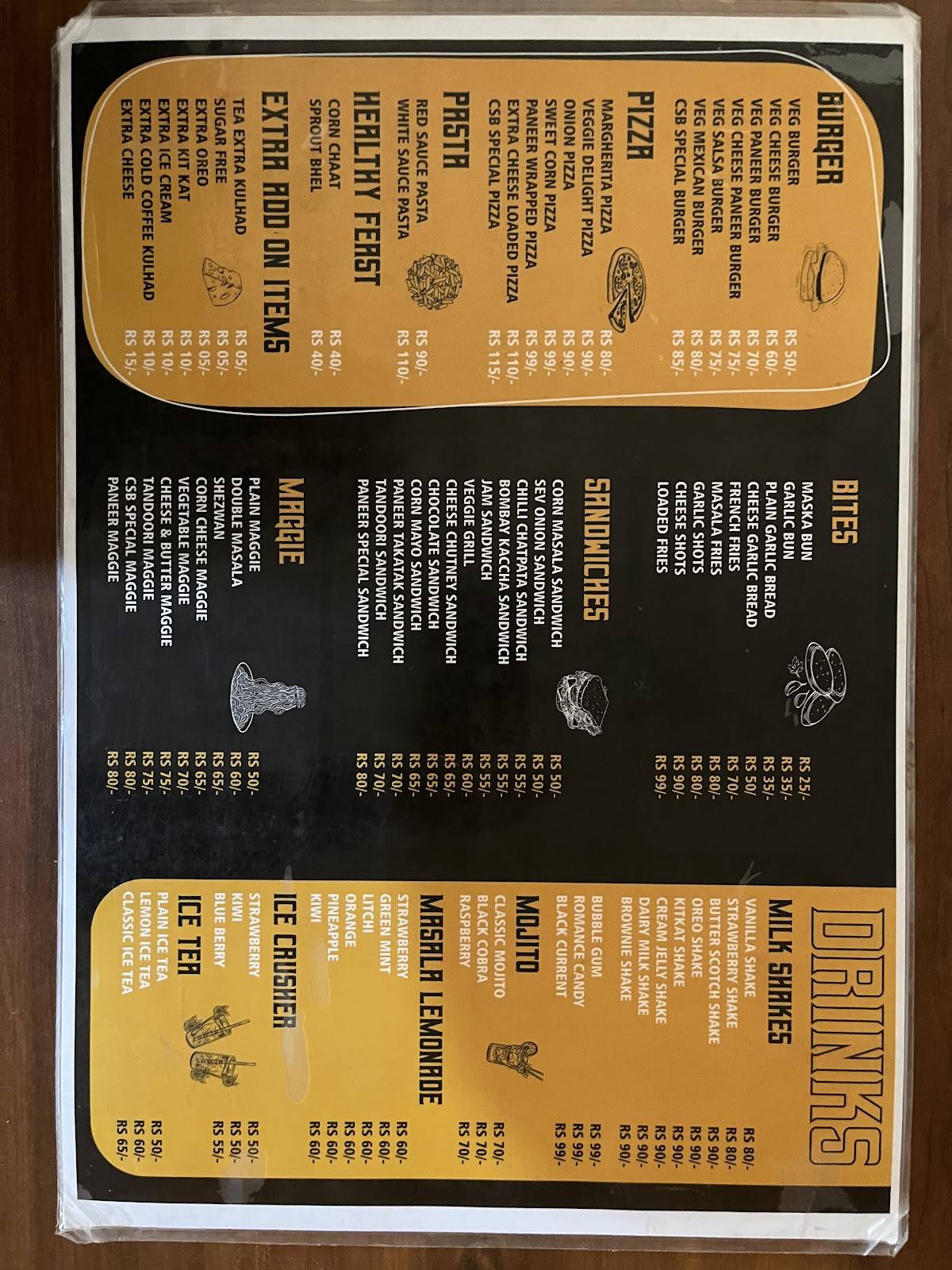 Menu at Chai Sutta Bar, Burla