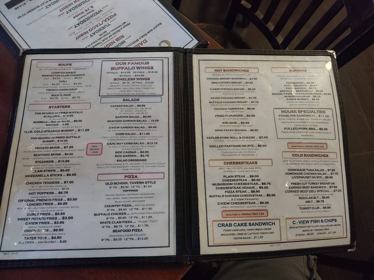 Menu at C-View Inn pizzeria, Cape May