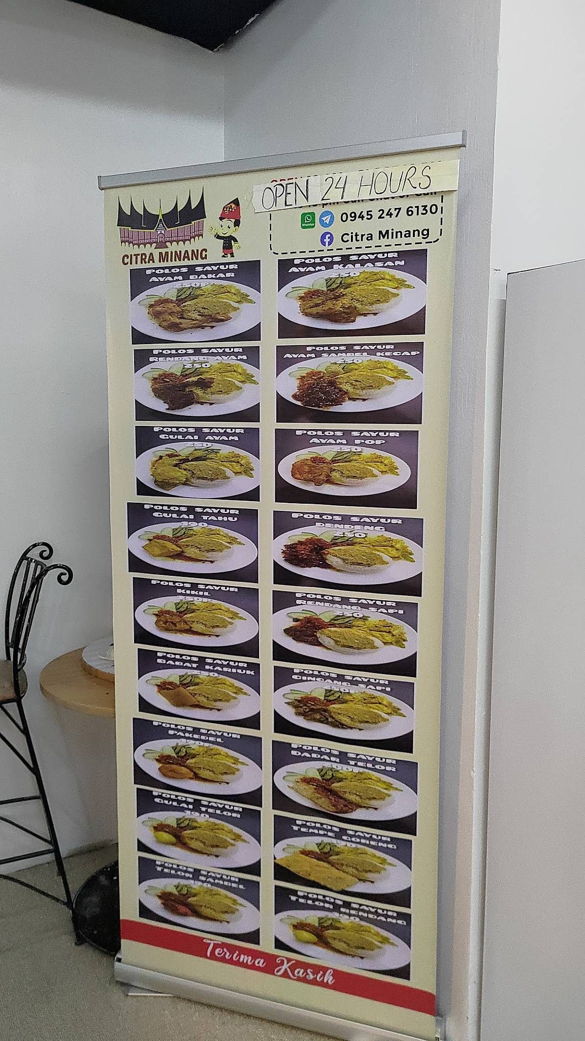Menu at CITRA MINANG restaurant, Makati