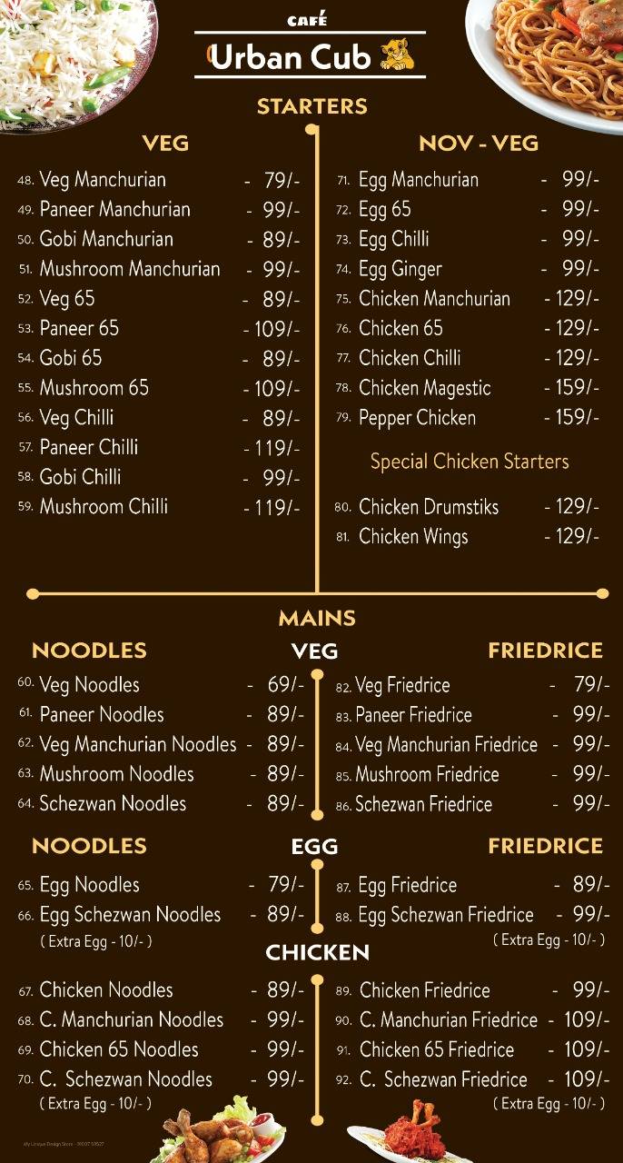 Menu at Cafe Urban Cub, Hyderabad