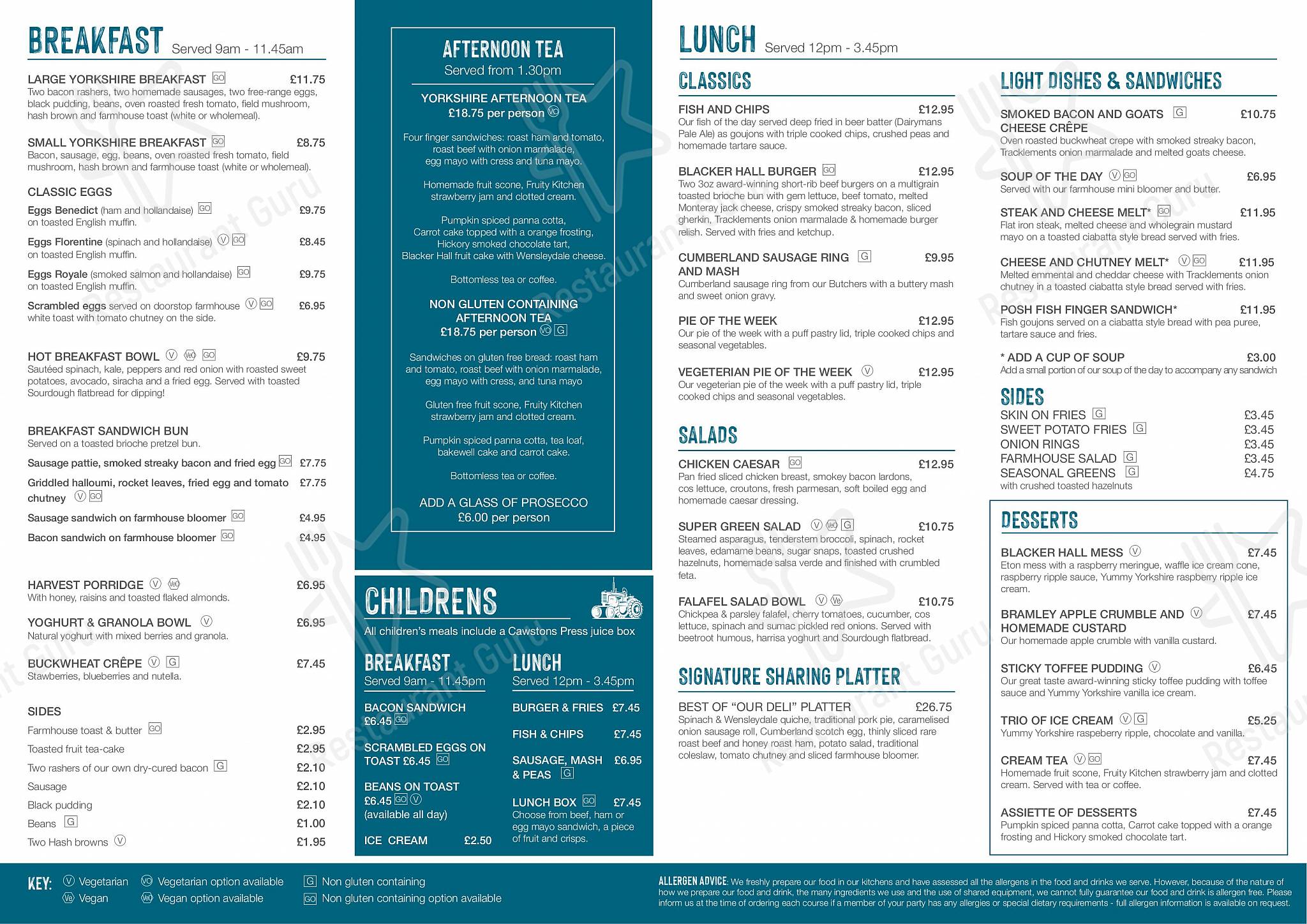 Menu at Blacker Hall Farm Shop cafe, Wakefield
