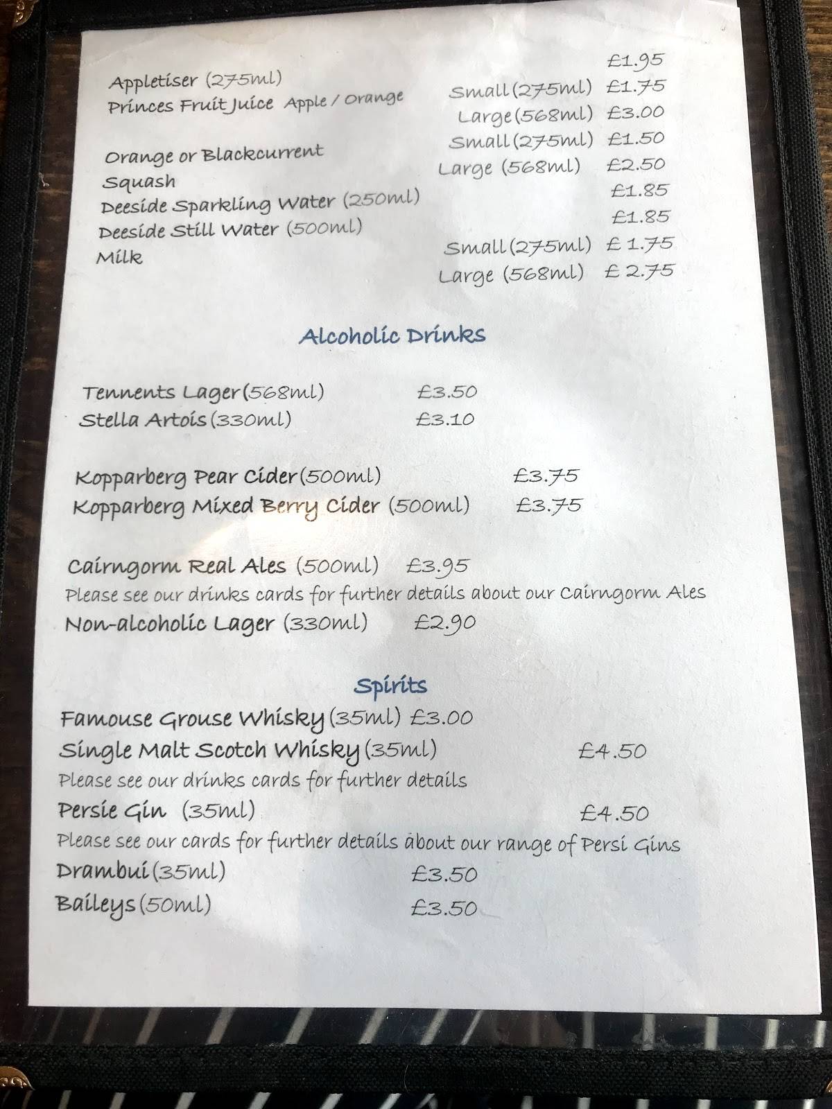 Menu at Gordon's Tearoom and Restaurant, Braemar