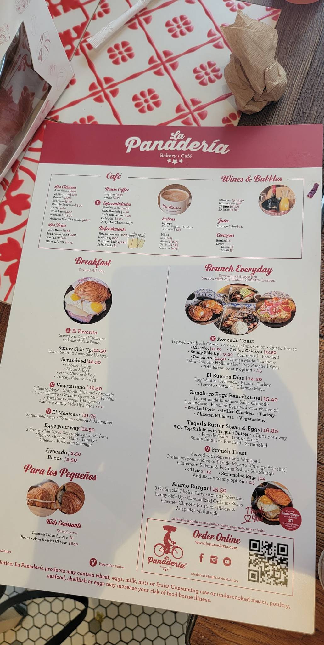 Menu at La Panadería Bakery Café, San Antonio, 301 E Houston St