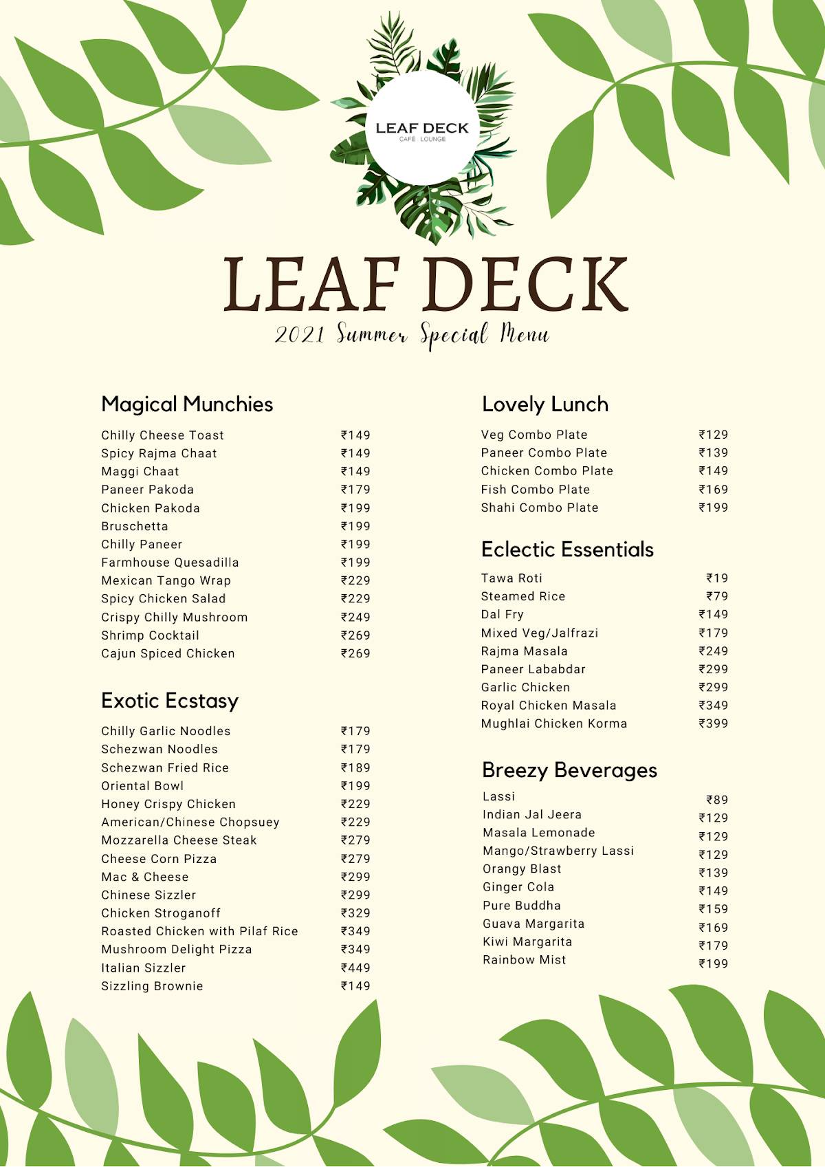 Menu at Leaf Deck Café, Guwahati