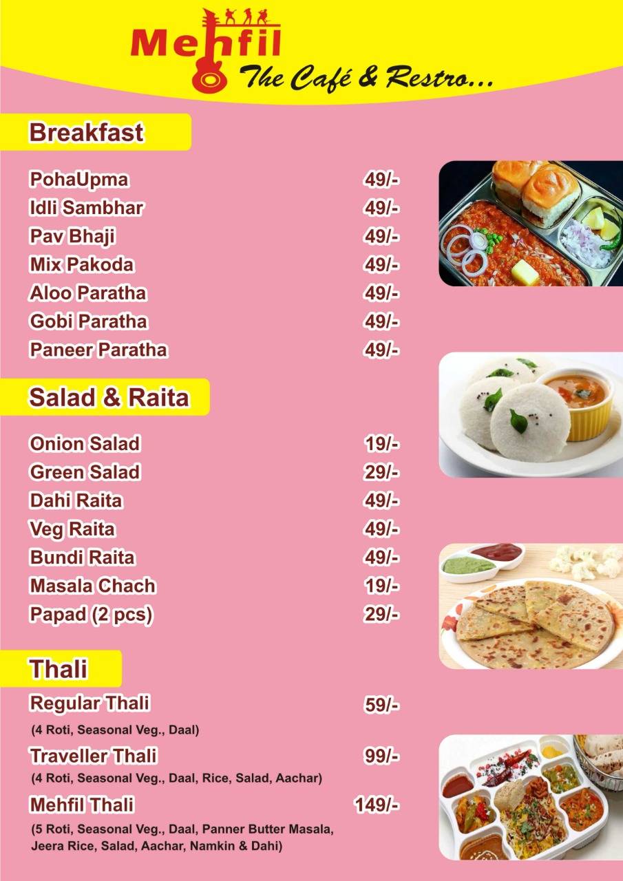 Menu at Mehfil café & Restro, Jodhpur