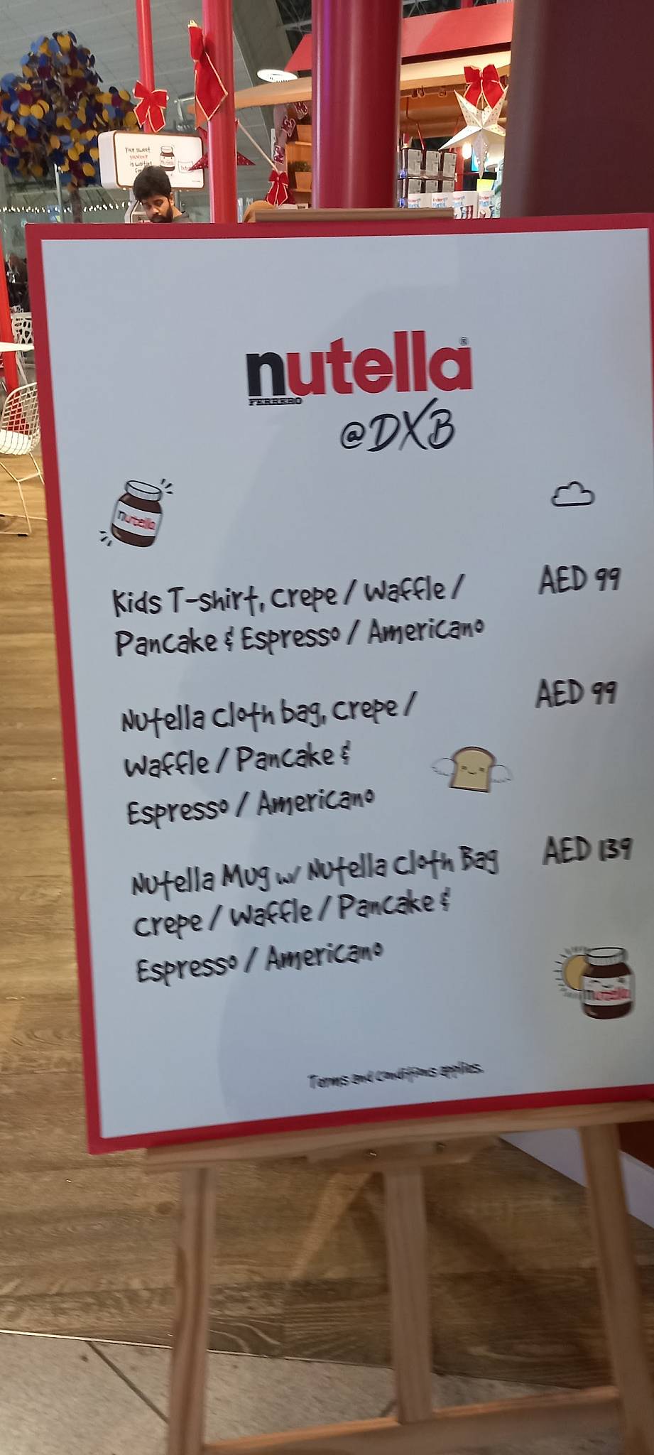 Menu at Nutella Cafe @ Dubai Airport, UAE