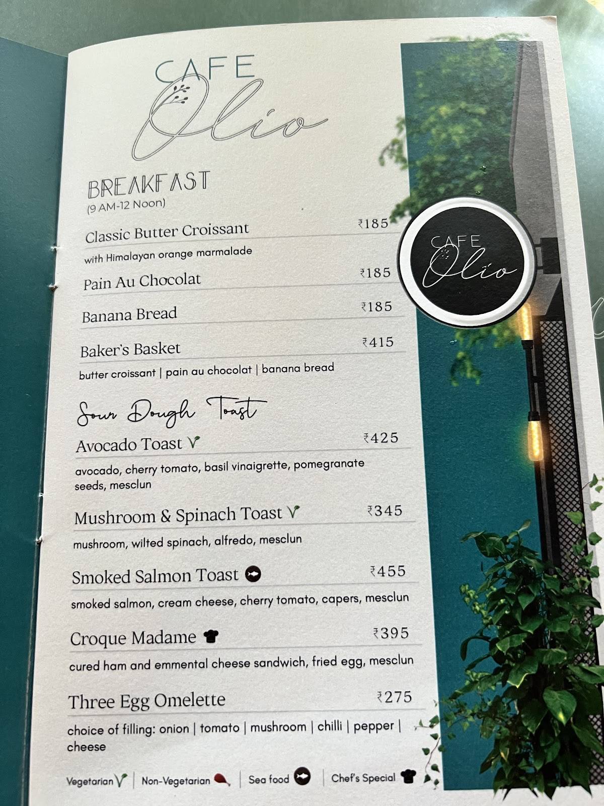 Menu at Cafe Olio, Chandigarh