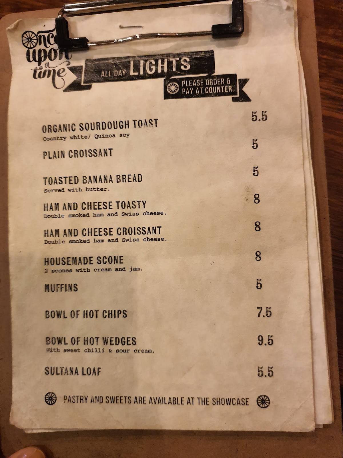 Menu at Cafe Once Upon a Time Normanhurst, Normanhurst