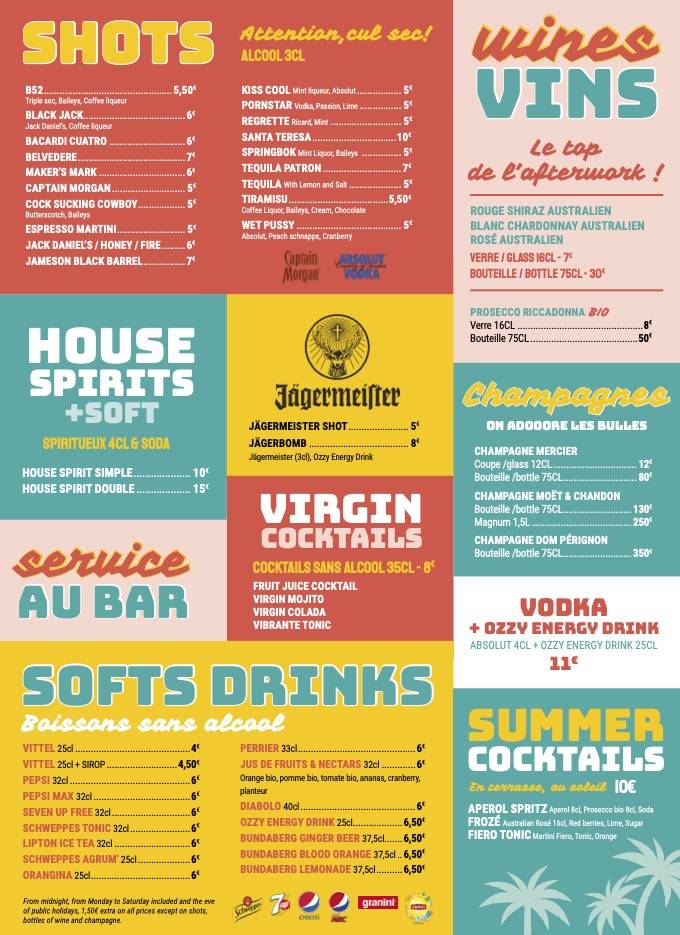 Menu au Café Oz The Australian Bar Grands Boulevards, Paris, 8 ...