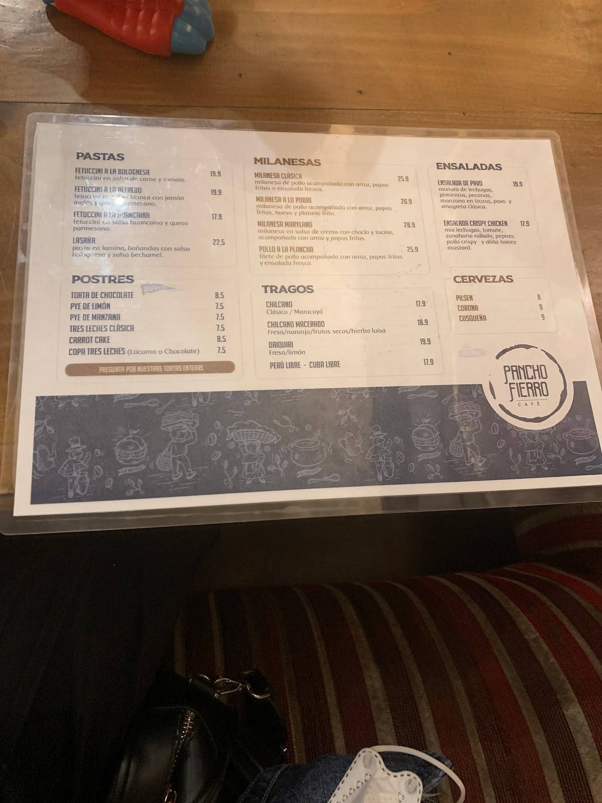Carta de Pancho Fierro Café Ica, Ica