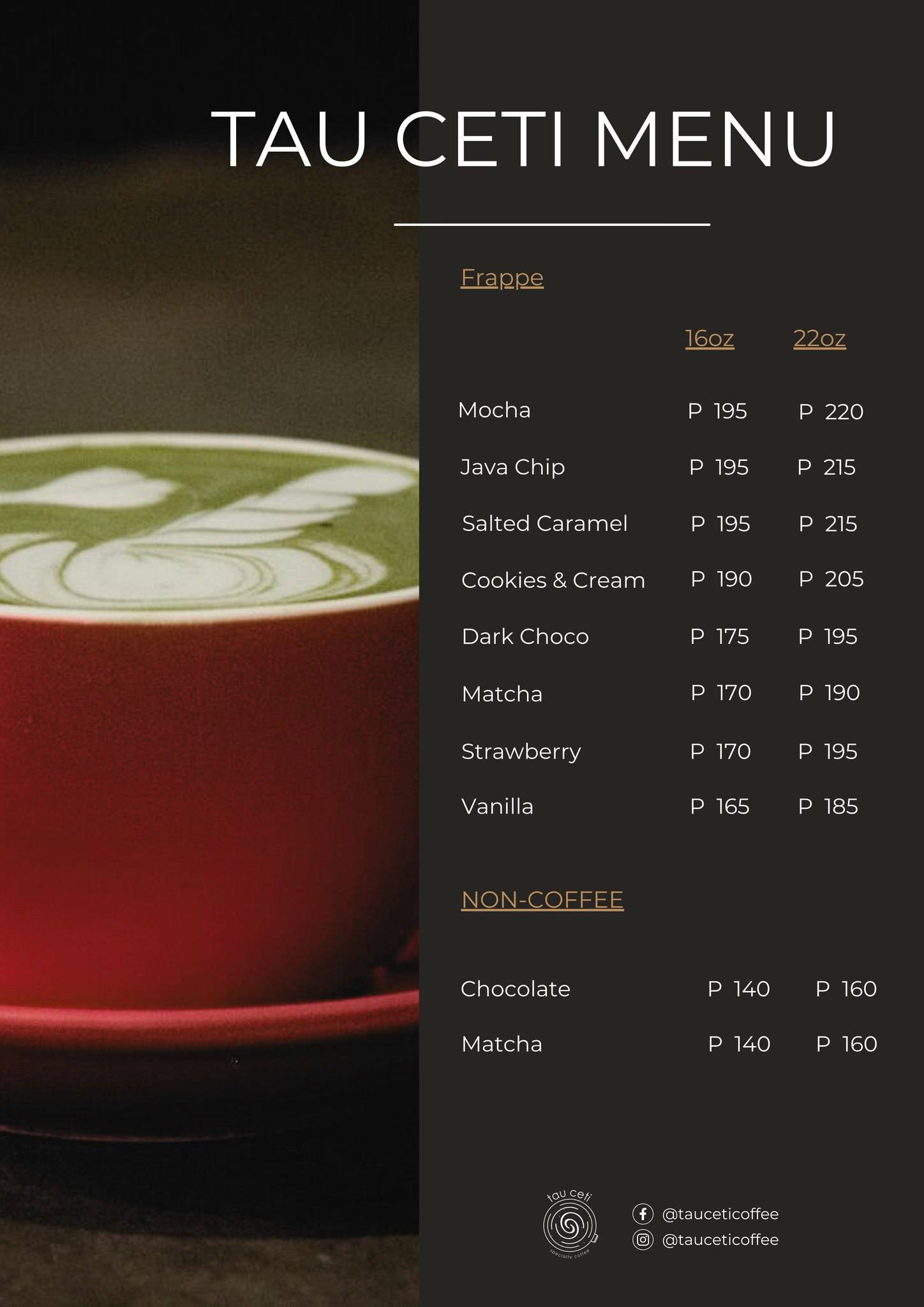 Menu at Tau Ceti Specialty Coffee cafe, Baguio, Ground floor