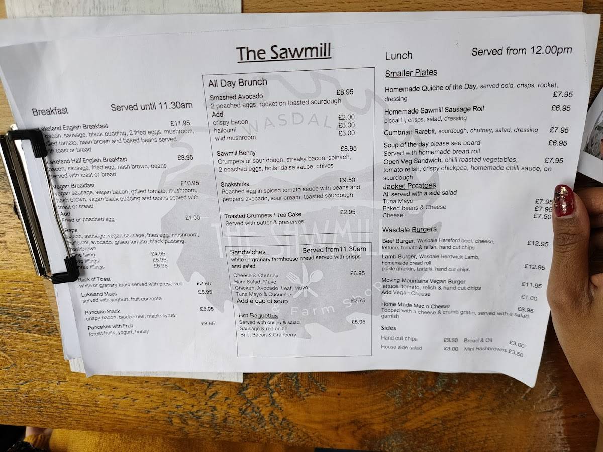 Menu at The Sawmill Cafe & Farm Shop, Nether Wasdale