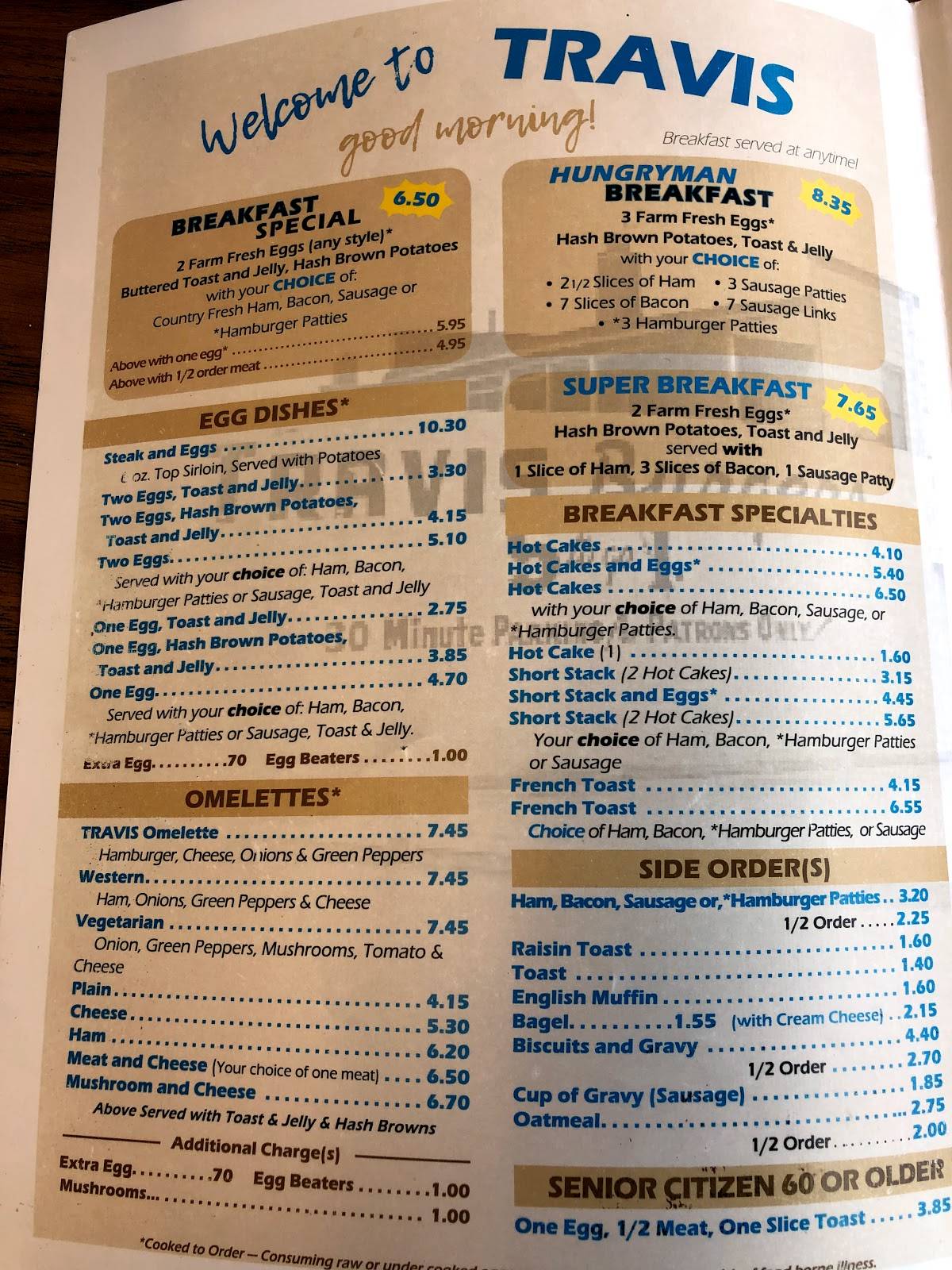 Menu at Travis Coffee Shop cafe, Saint Clair Shores