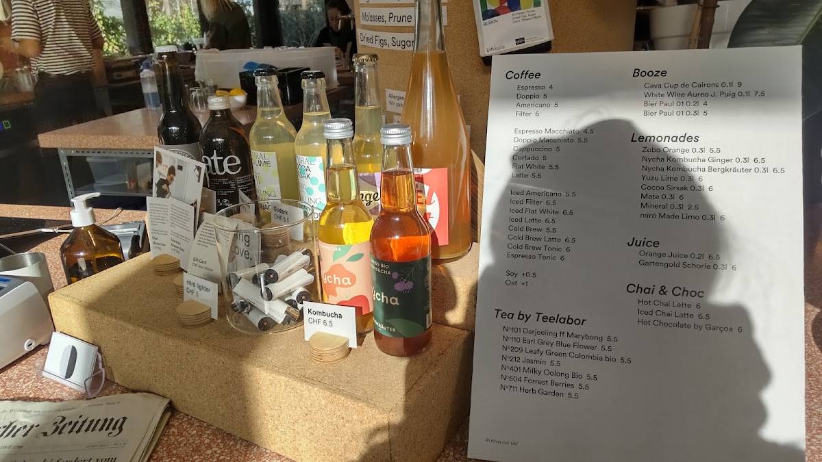 Menu at miró manufactura de café, Zürich, Brauerstrasse 58