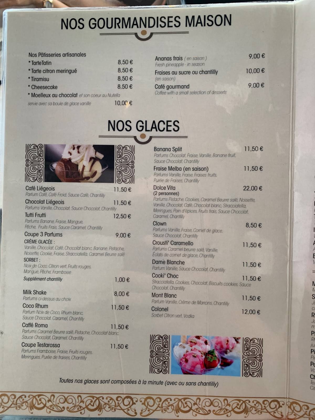 Menu at Caffé Roma cafe, Cannes