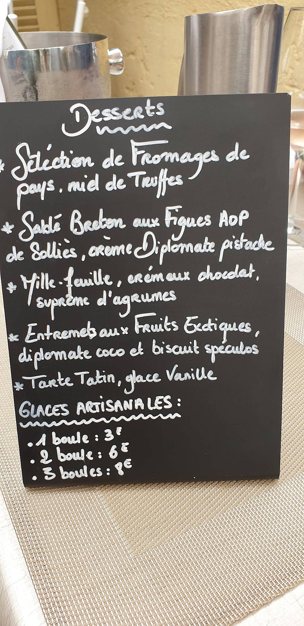 Menu au Bistrot de la Marine restaurant, Cagnes-sur-Mer