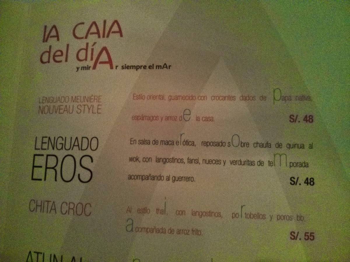 Carta de Cala Restaurante & Lounge, Barranco, Cto. de Playas