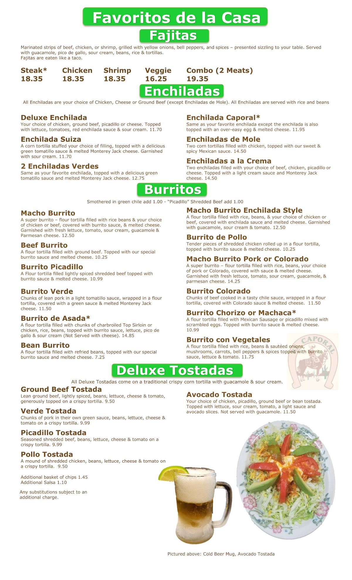 Menu at El Caporal Family Mexican Restaurant, Cañon City, Main St