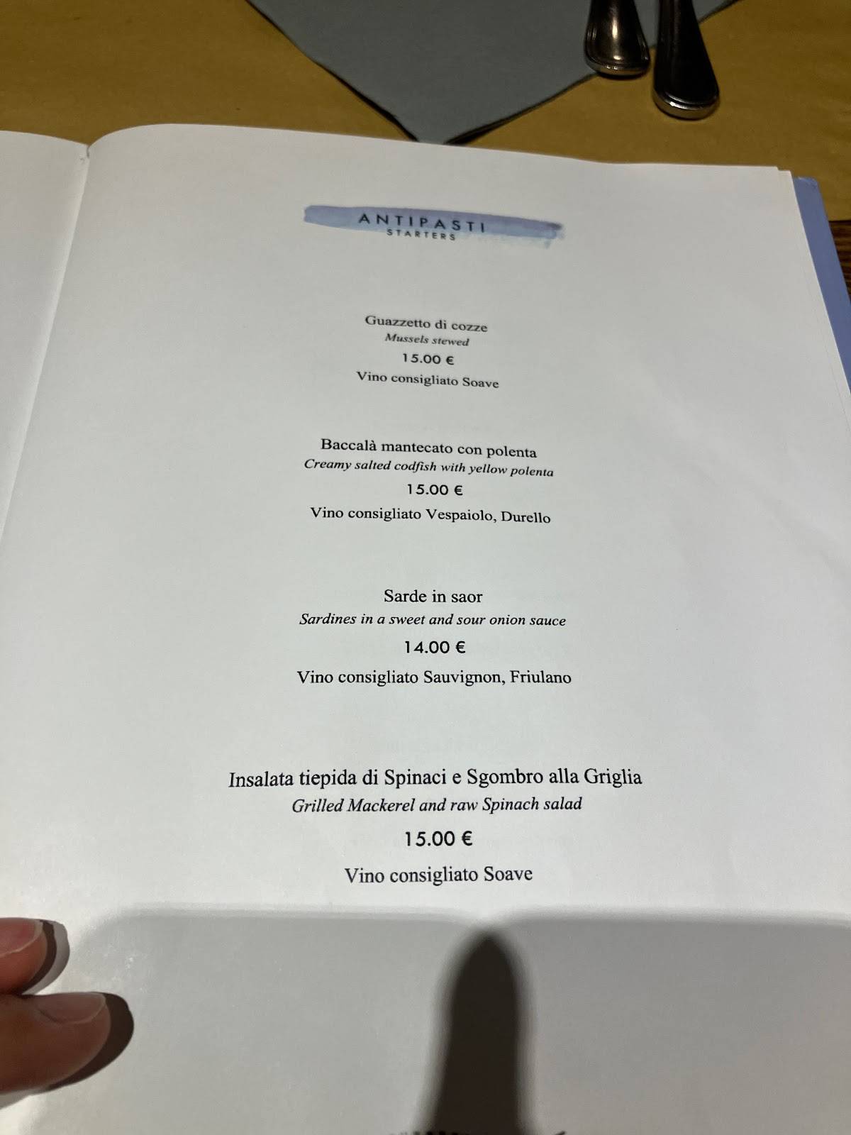 Menu at Cantina Do Spade pub & bar, Venice