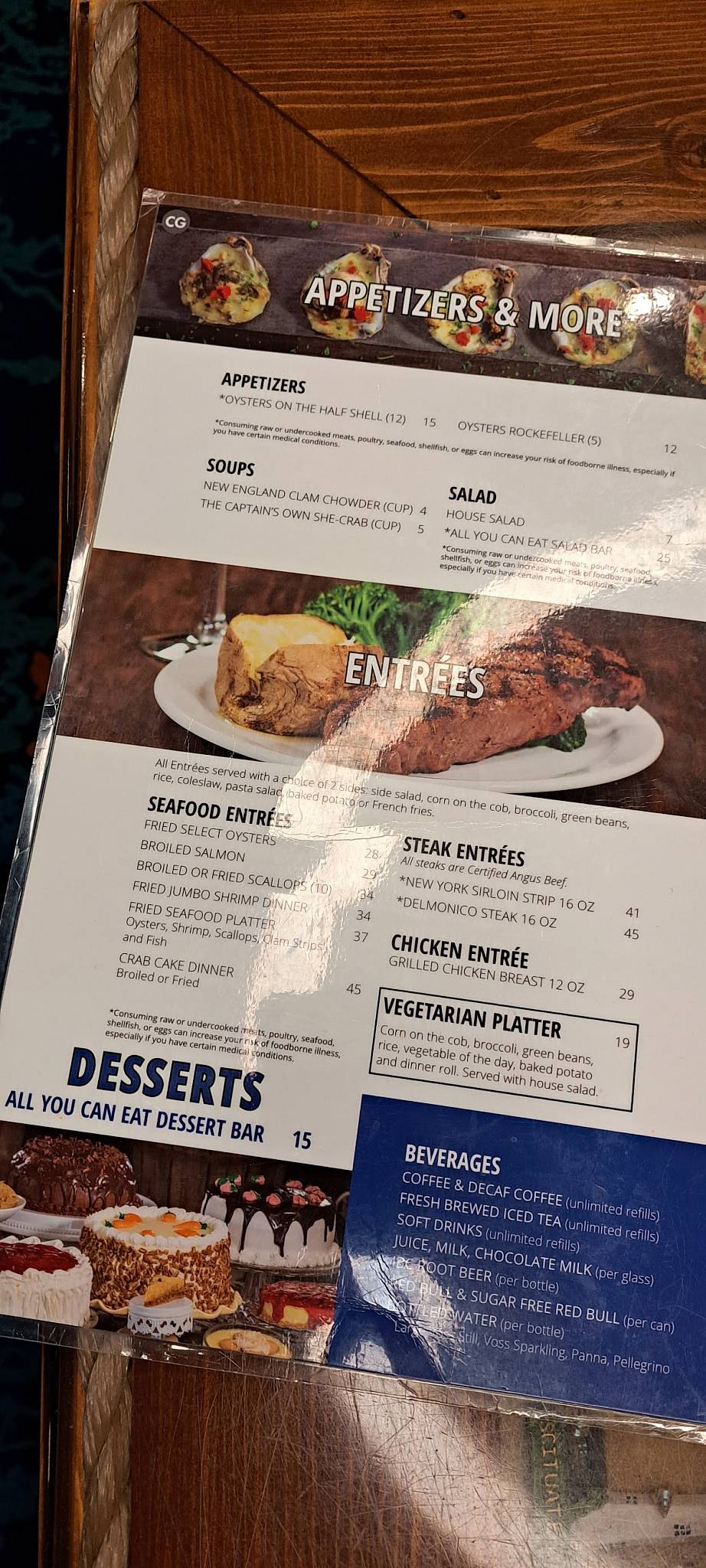 Menu at Captain George's Seafood Restaurant, Myrtle Beach