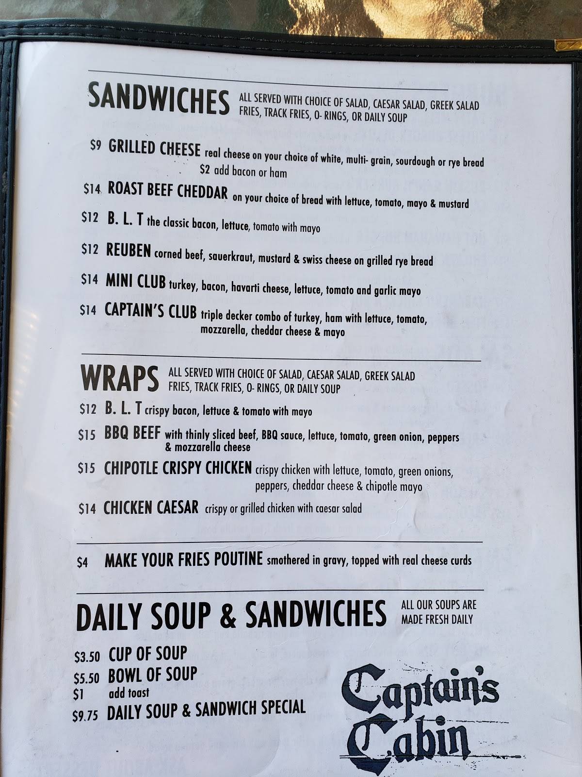 Menu at Captain's Cabin Neighbourhood Pub, Mission