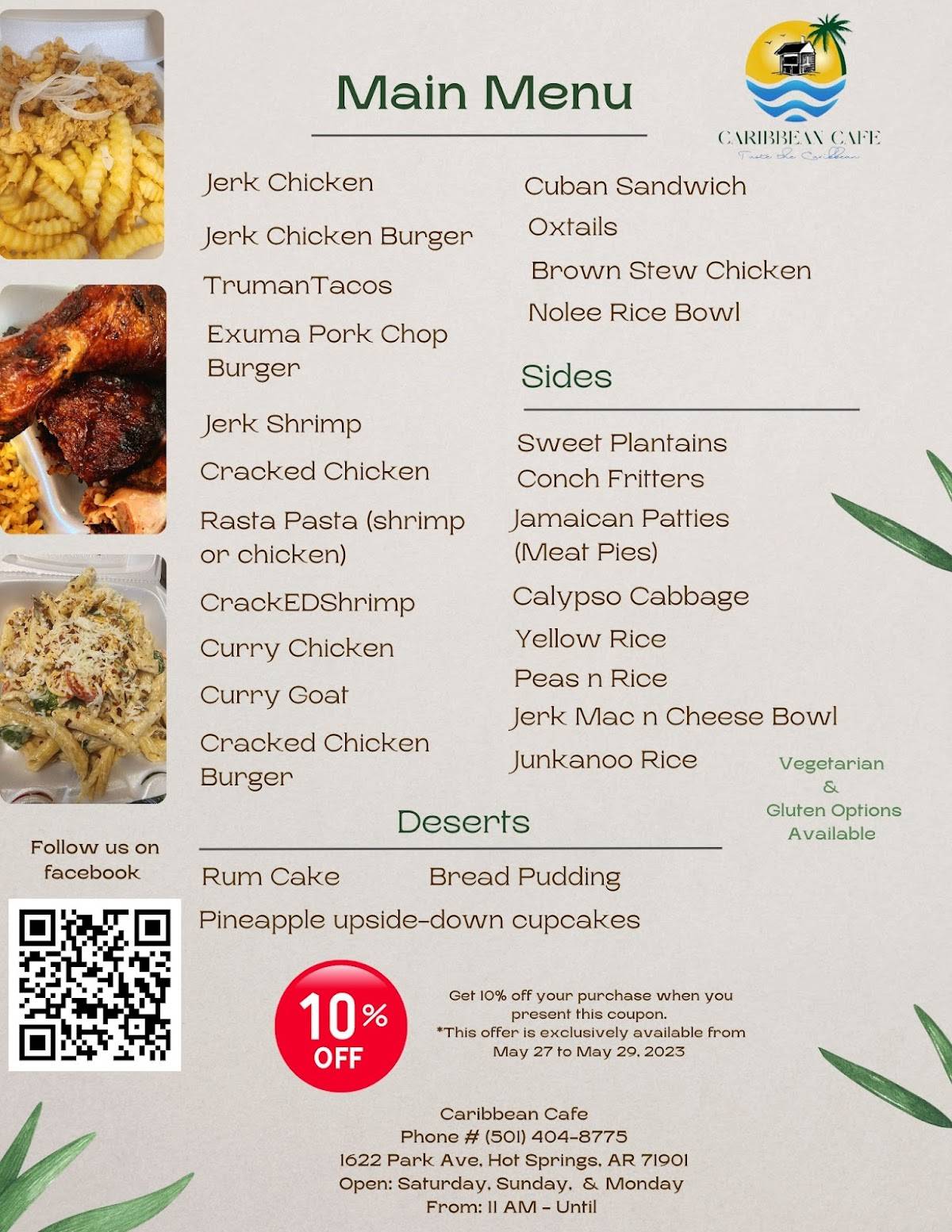 Menu at Caribbean Cafe, Hot Springs