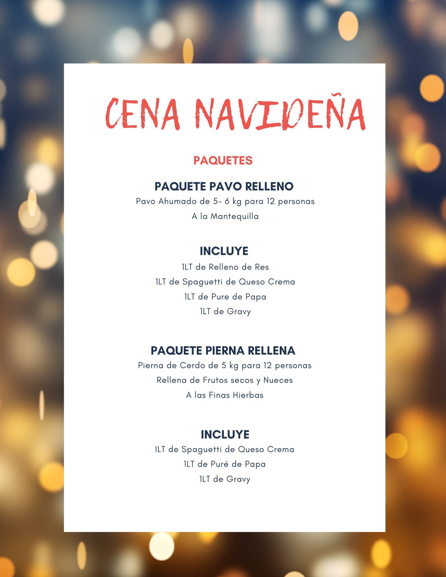 Menu at Cenas Navideñas a Domicilio restaurant, Monterrey