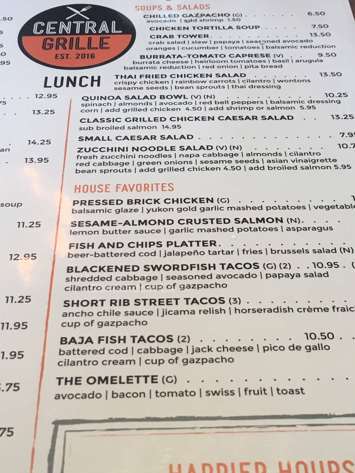 Menu at Central Grille pub & bar, Glendale