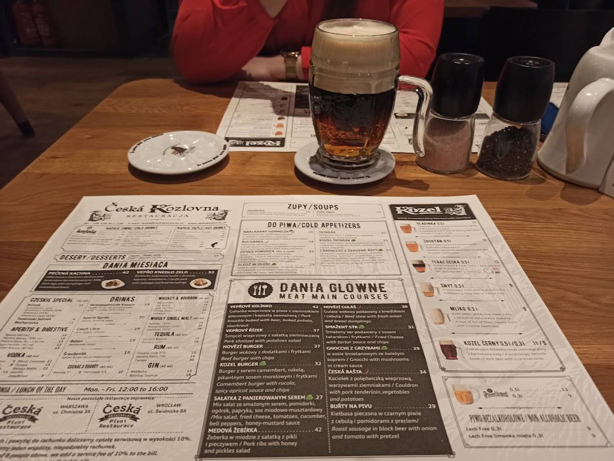 Menu at Ceska Kozlovna restaurant, Warsaw