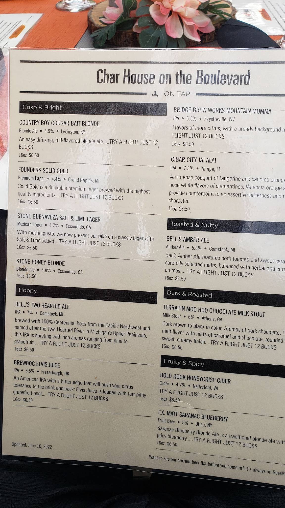 Menu at Char House on the Boulevard pizzeria, Wheeling